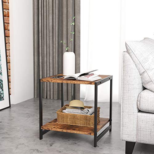 IRONCK Side Tables Living Room, Night Stand End Table with Storage Shelf, Wood Look Accent Industrial Home Furniture, P2 Grade MDF Board with Frame, Retro Brown