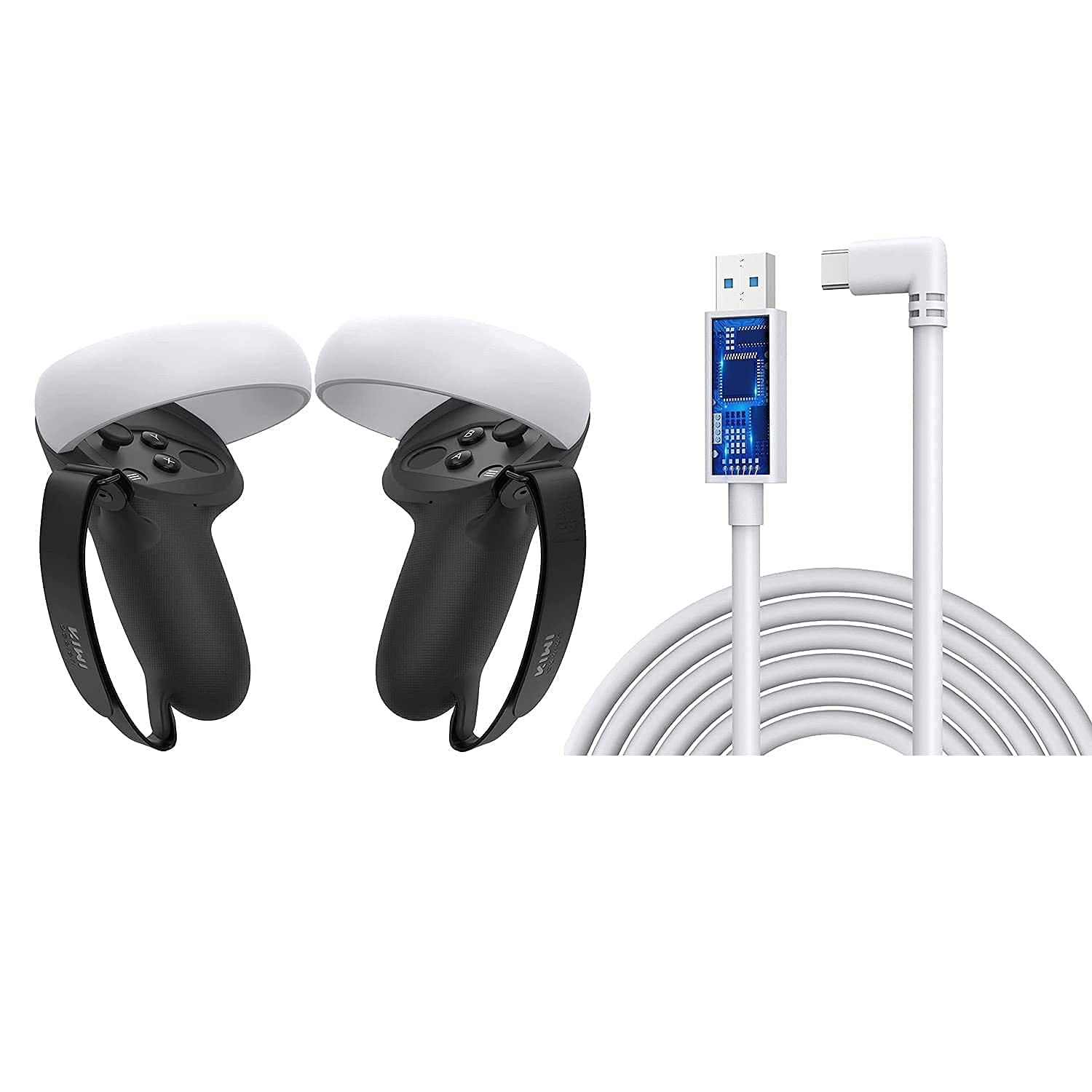 KIWI design Silicone Grip Cover and 16FT Link Cable A to C Gray Color for Quest 2