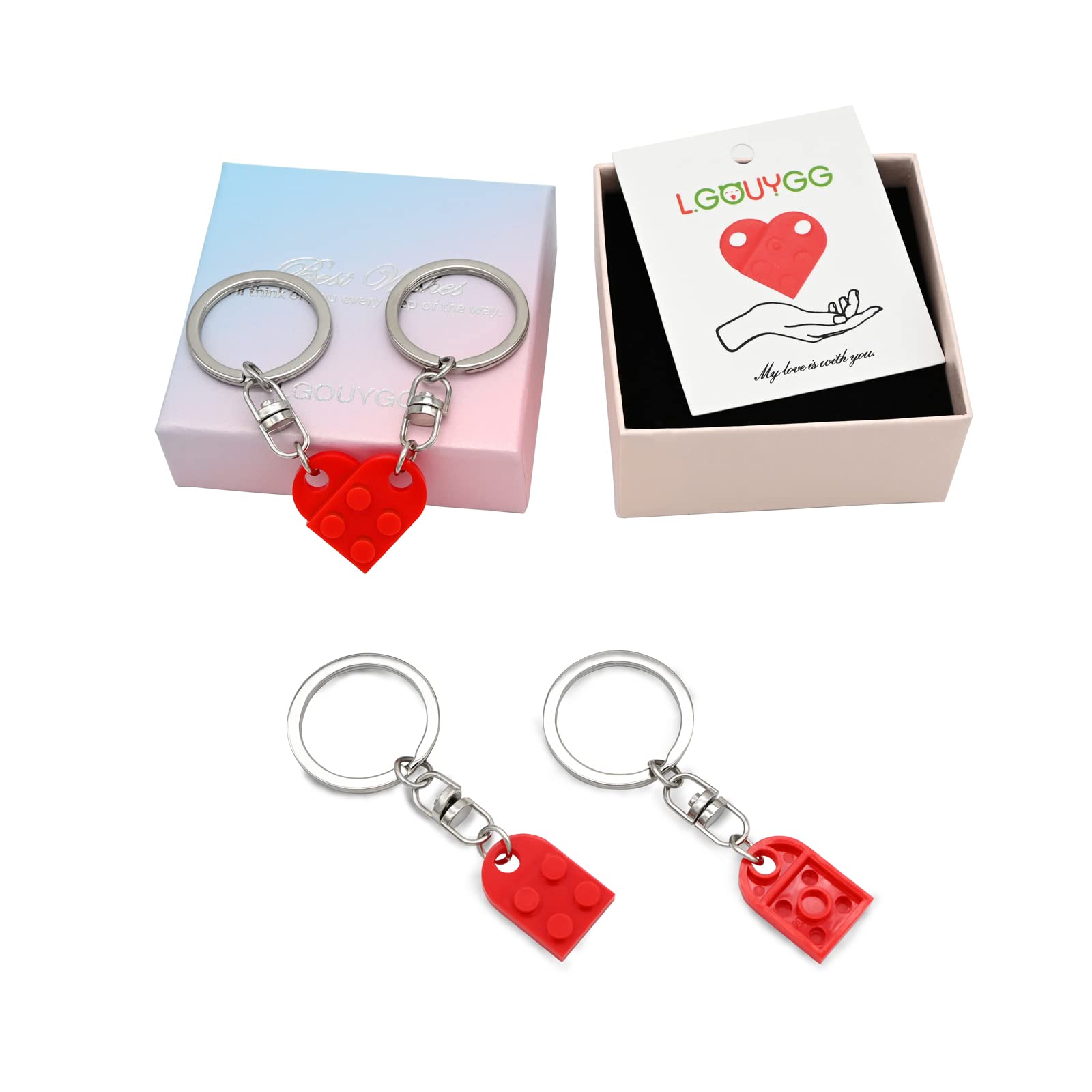 LGOUYGG Matching Brick Keychain for Couples, Cute Heart Shape Keychains Set, Sweet Gifts for Girlfriend Boyfriend Friendship (Red)