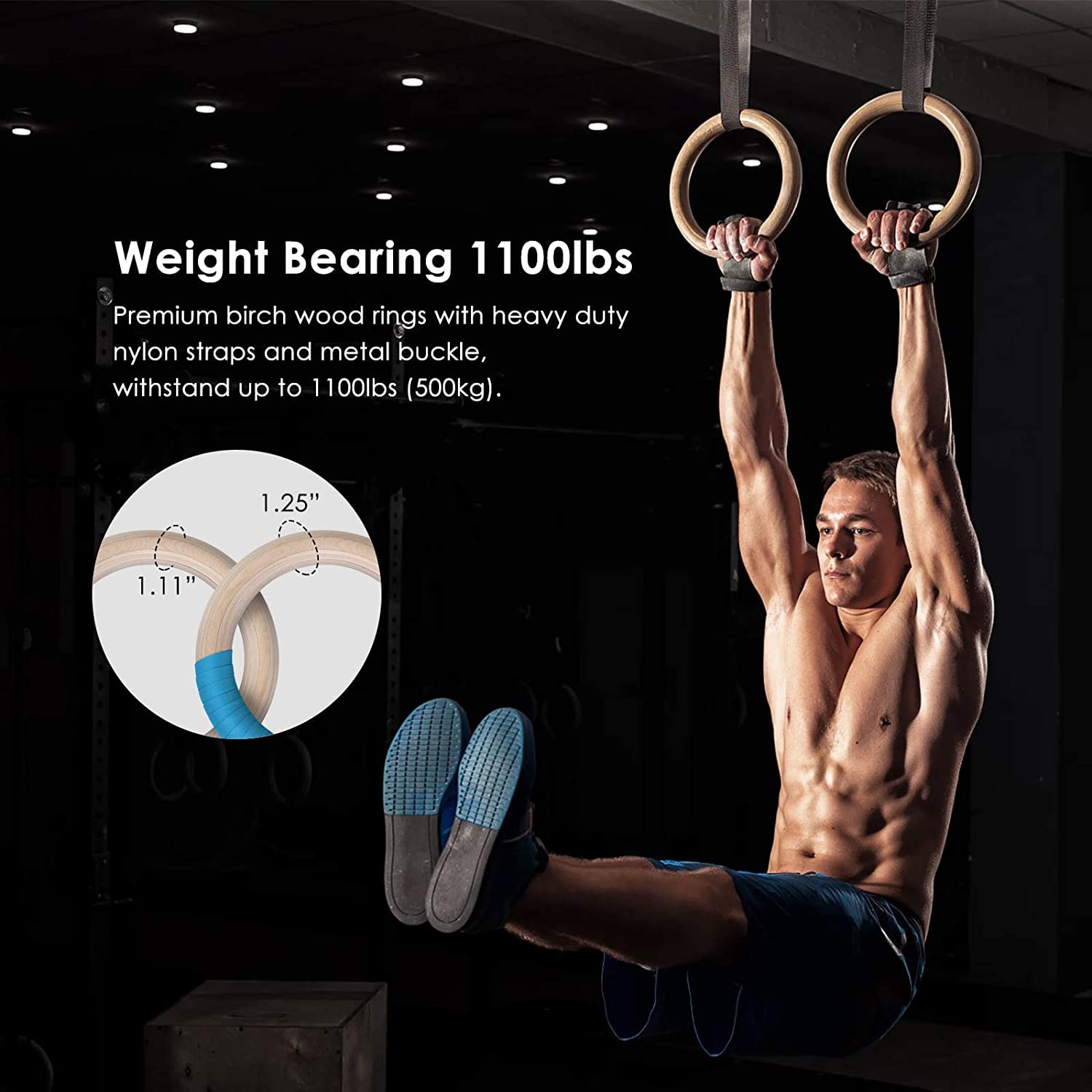 N A Gymnastic Rings, Wooden, 15ft Adjustable Straps,32mm, Gym Equipment for Cross-Training Workout, Gymnastics, Strength Training, Pull Ups and Dips (Set of 2)