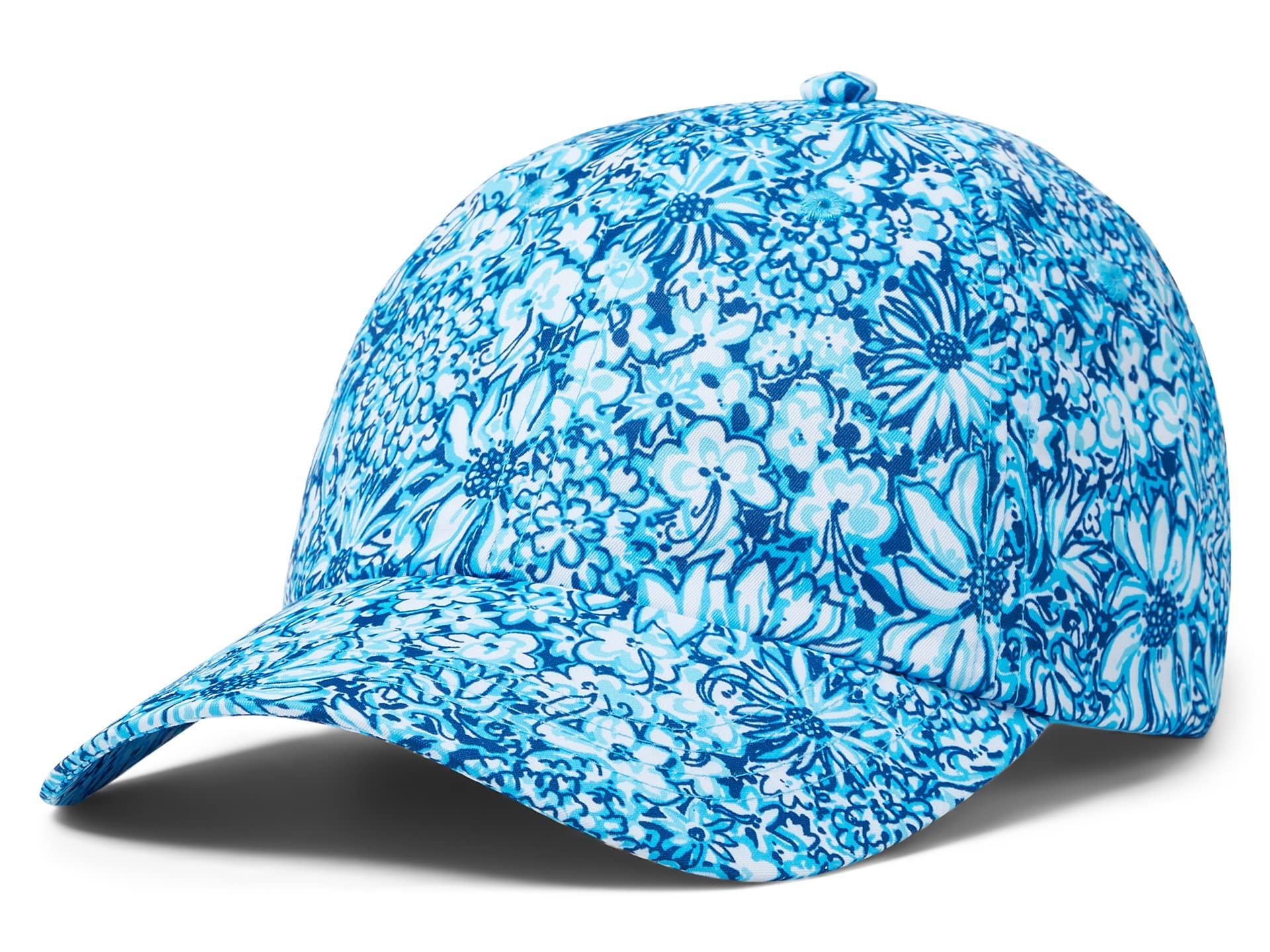 Lilly Pulitzer Run Around Baseball Hat for Women – Adjustable Back-strap – 100% Polyester – All-over Print Cumulus Blue Blooming Together One Size One Size