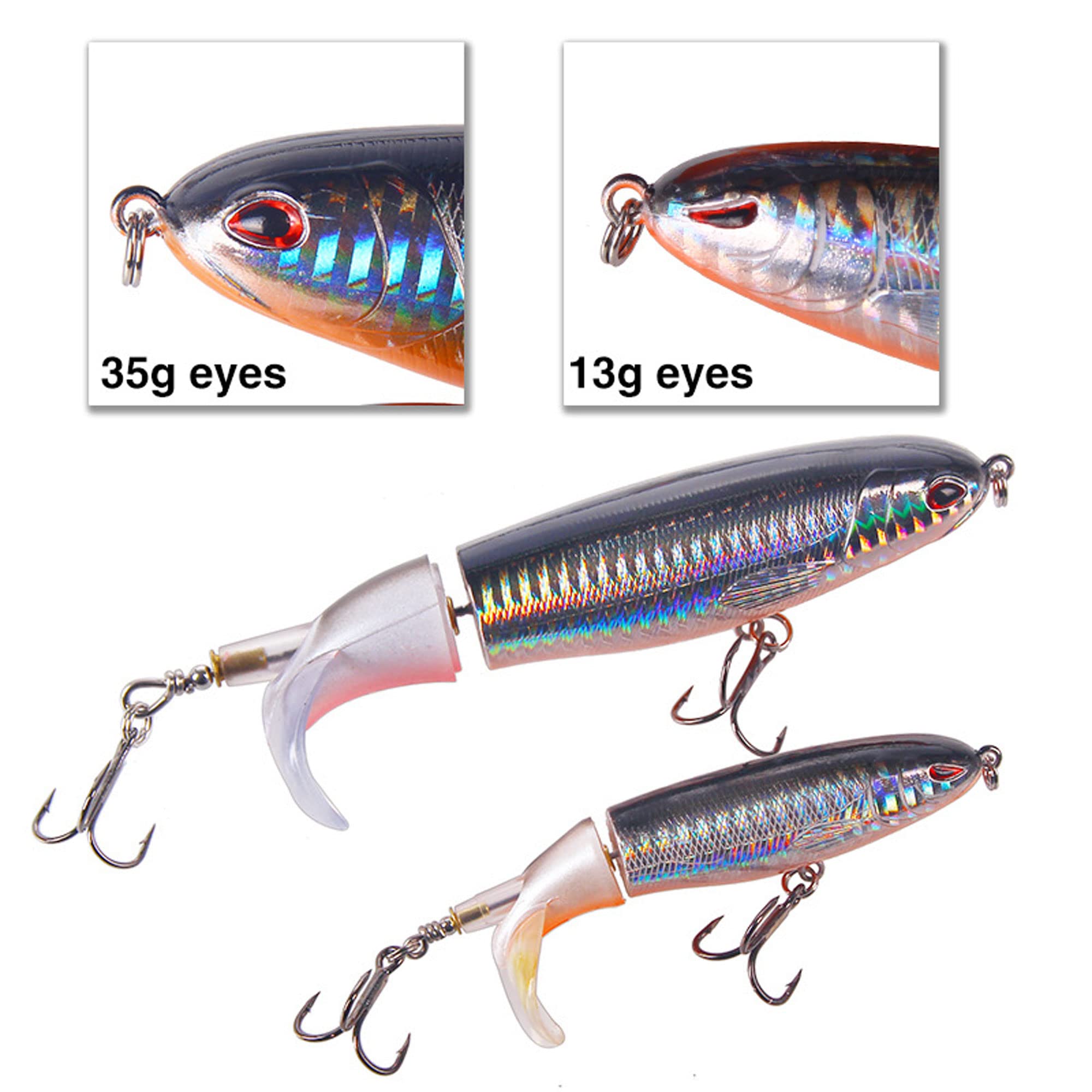 Lure Bait Propeller Fishing Bass with Topwater Floating Rotating Tractor Tail Artificial Hard Bait Fishing Lures Swimbaits Slow Sinking Hard Lure 3D Eyes (6)