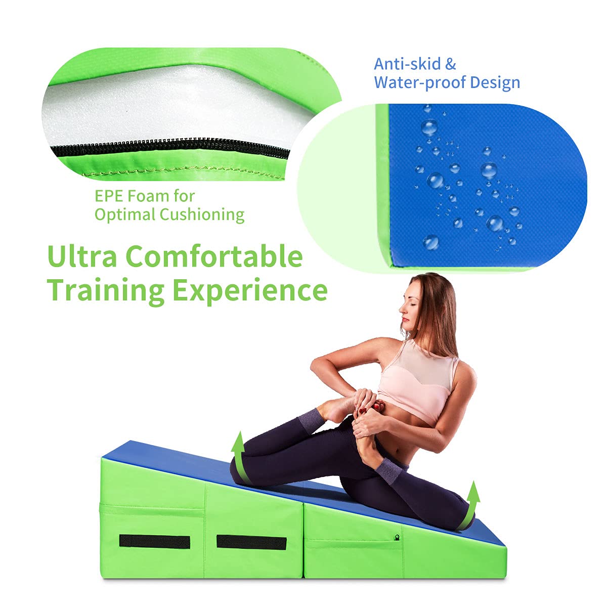 HUEFORA Wedge Shape Gymnastics Incline Mat Folding Fitness Tumbling Mat for Gymnastics Gym Tumbling, Practice & Exercise