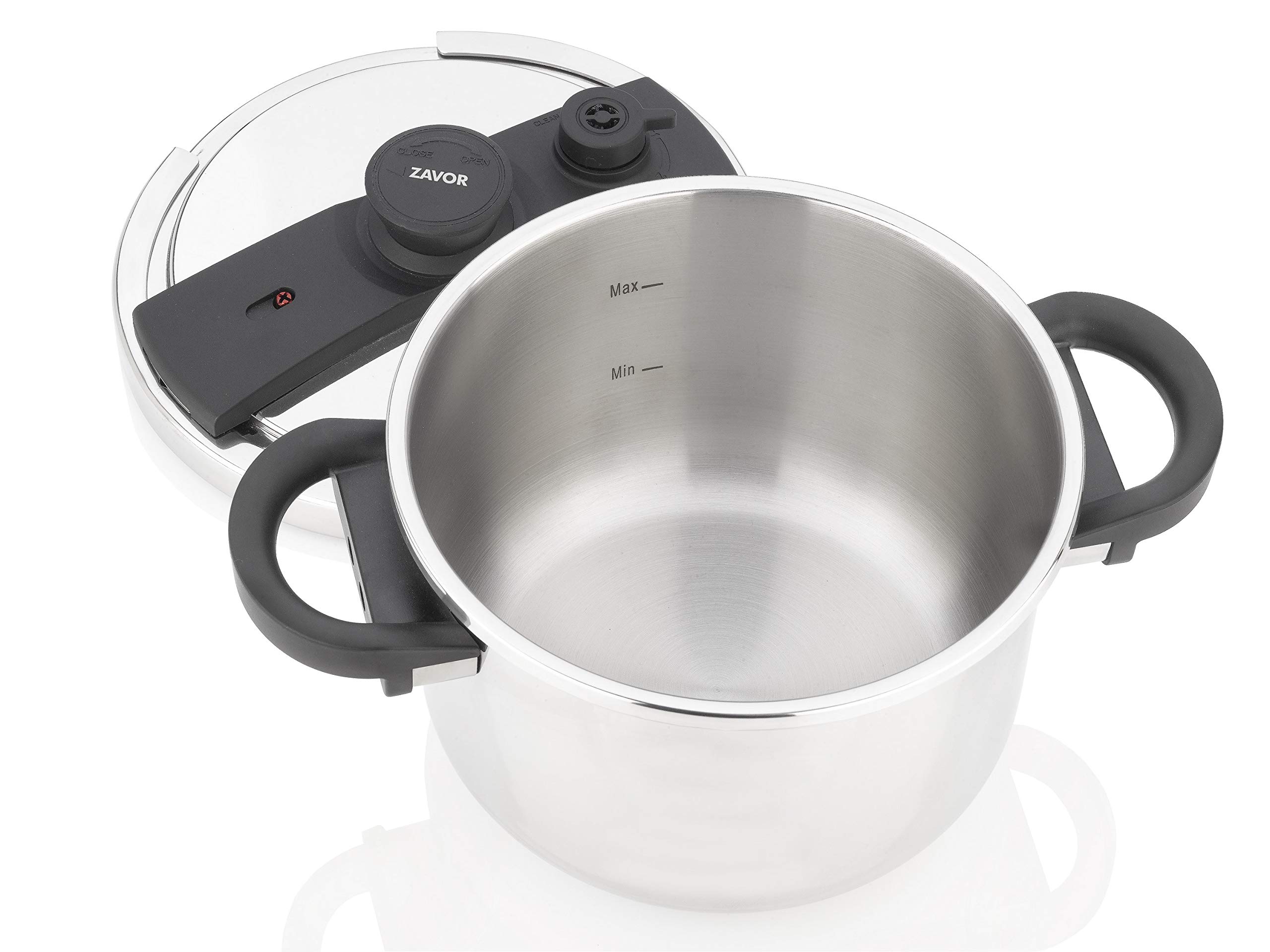 Zavor EZLock Stove Top Pressure Cooker 10 Quart - Canning Ready, Stainless Steel, Multi Pressure Levels, Easy Locking, Induction Ready, 4 Jar Canning Capacity, Digital Cookbook & Steamer Basket