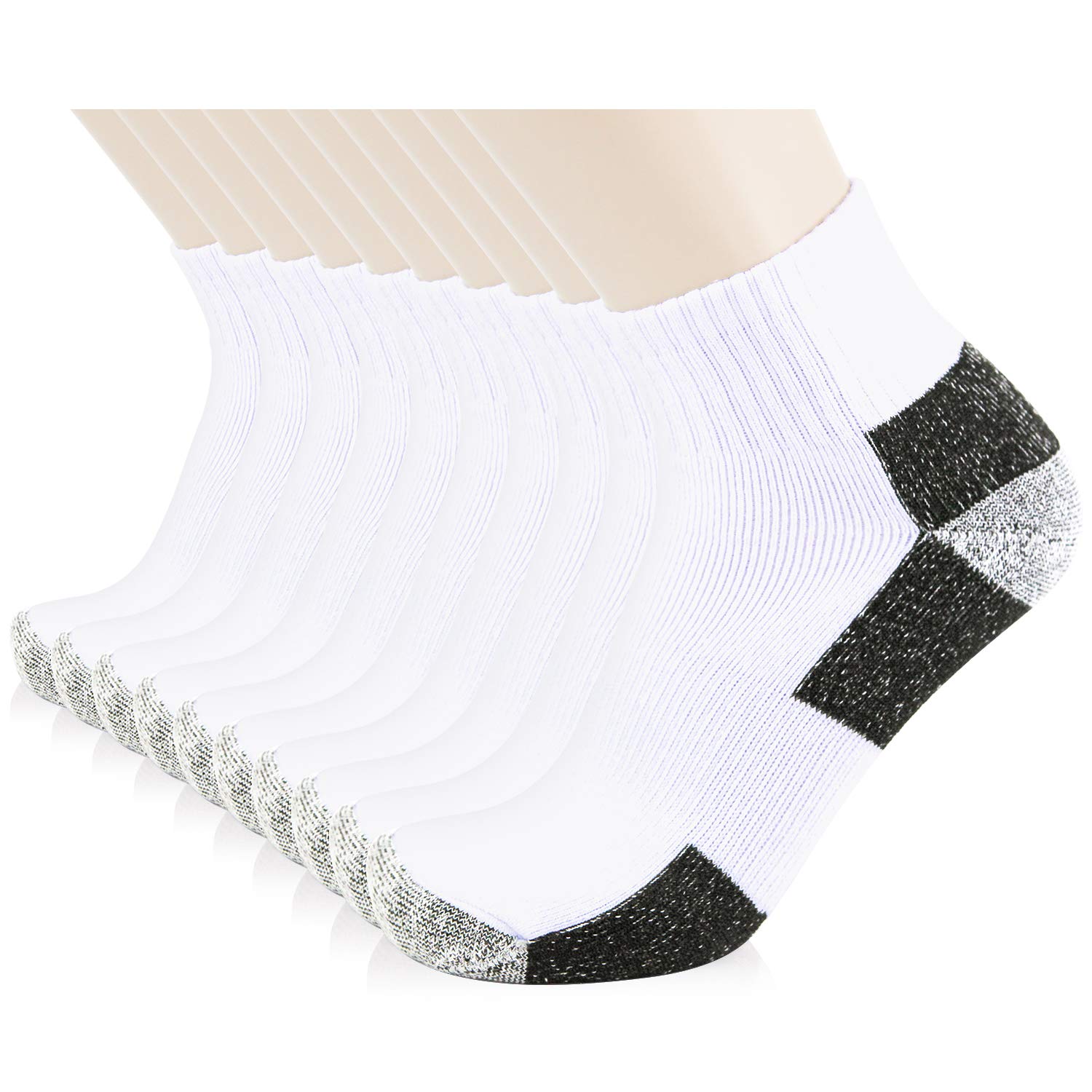 JOURNOW Men's Cotton Moisture Wicking Extra Heavy Cushion Sport Hiking Working Low Cut Socks 10 Pairs (10-13, White+Black)