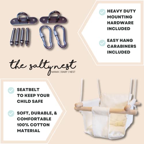 Indoor Swing | Hanging Baby Swing Seat | Secure Safety Belt and Mounting Hardware Included | Fun Secure Canvas Hammock Chair Indoor Toddler Toy (Coconut White)
