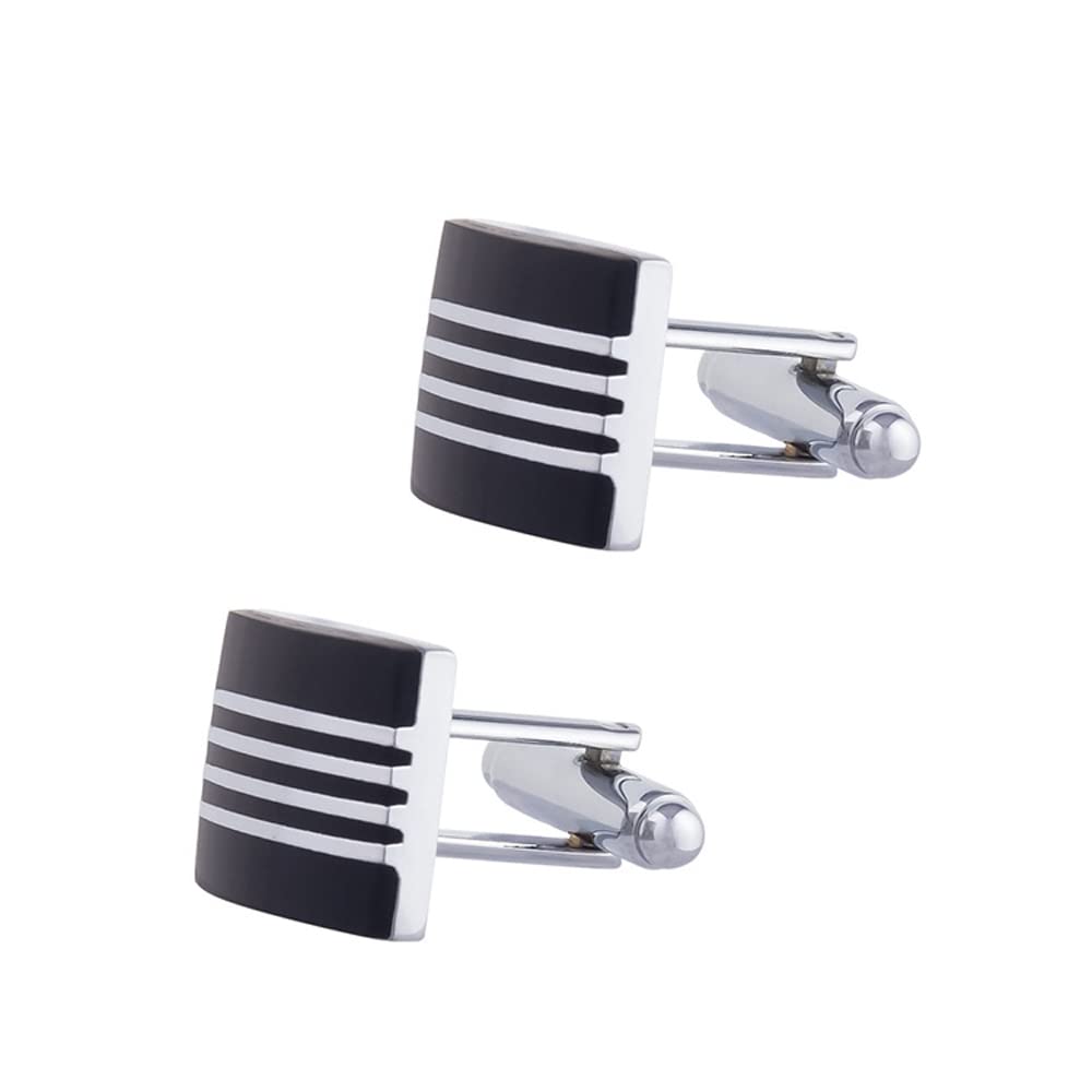 Men's tie Clip Cufflinks Black Striped Epoxy Enamel Cuff Button Men's French Long Sleeve Shirt Cufflinks