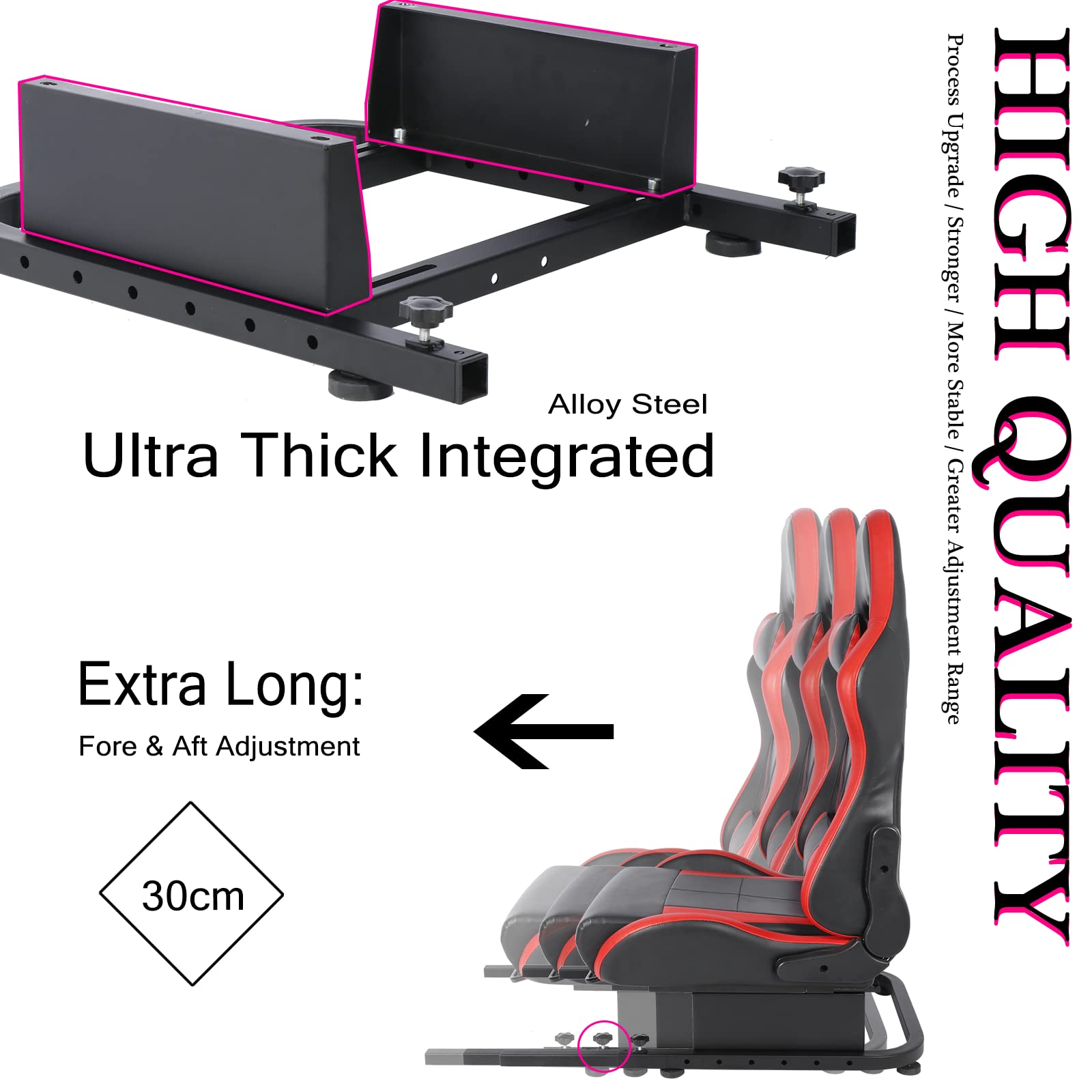 Minneer PRO Racing Wheel Stand Height Adjustable with Upgraded Rear Seat Frame & Shifter Upgrade for Logitech/Thrustmaster, Gaming Steering Simulator Cockpit Wheel and Pedals Not Included