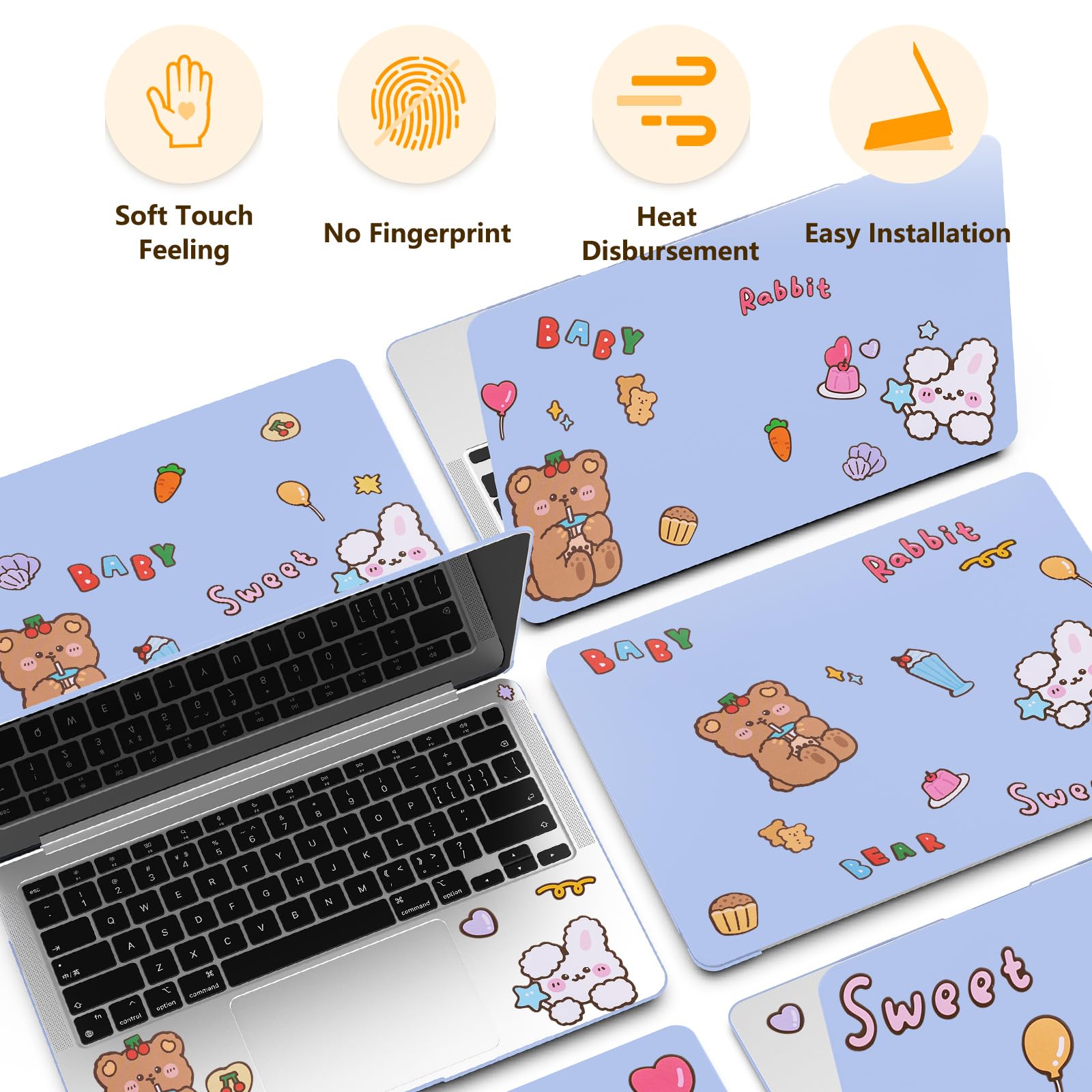 Hianjoo Case Compatible with MacBook Air 13 inch 2022 2021 2020 A2337 M1 A2179 A1932 Touch ID, Hard Shell Case + 2 Keyboard Covers + 2 DIY Stickers, Frosted Clear