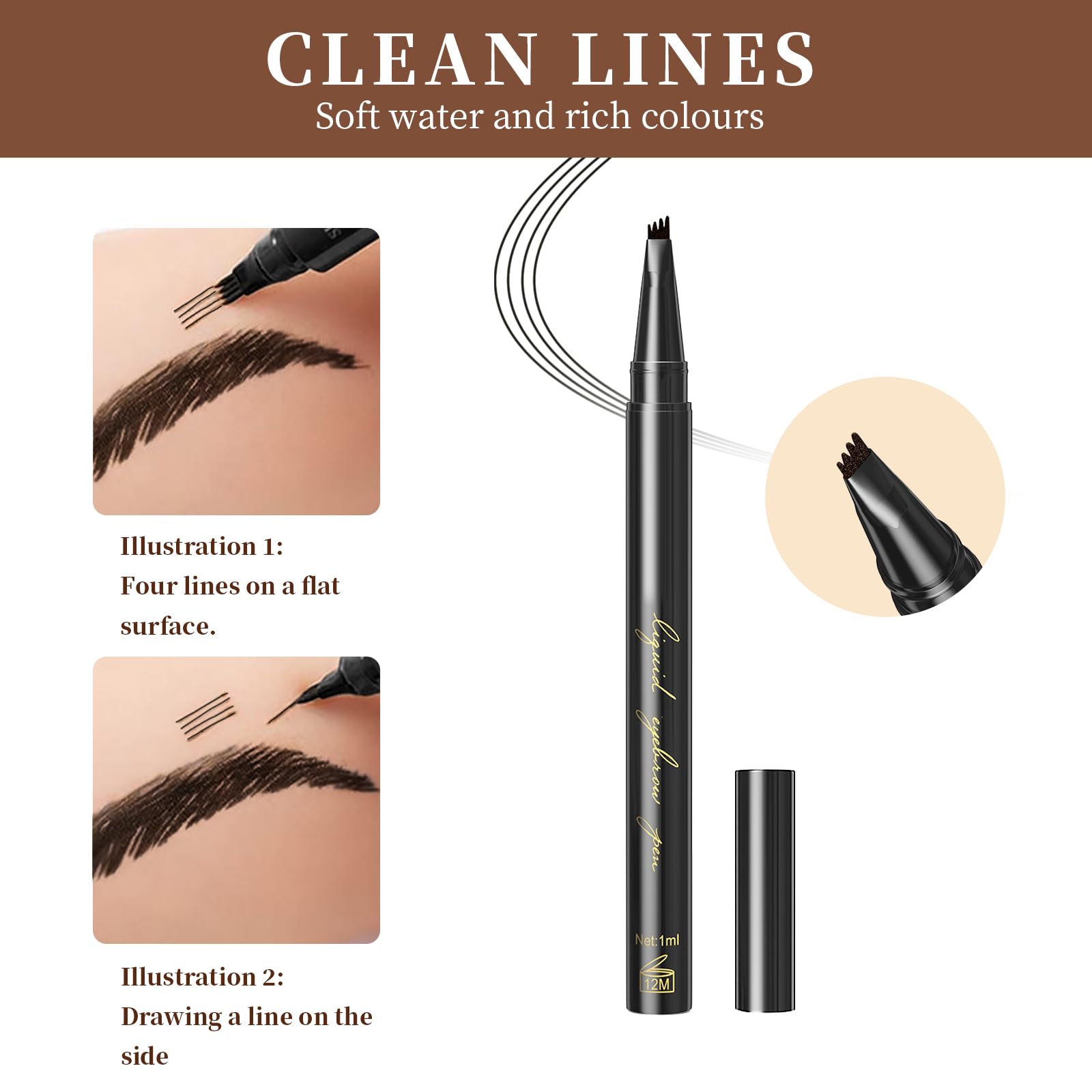 Kairry Eyebrow Pencil,Eyebrow Microblading Pen Liquid Eyebrow Pen Micro 4 Point Brow Pen Long-Lasting,Water-Resistant, Smudge-Proof Fine-Stroke Microblading Pencil Eyebrow Pencil Blak