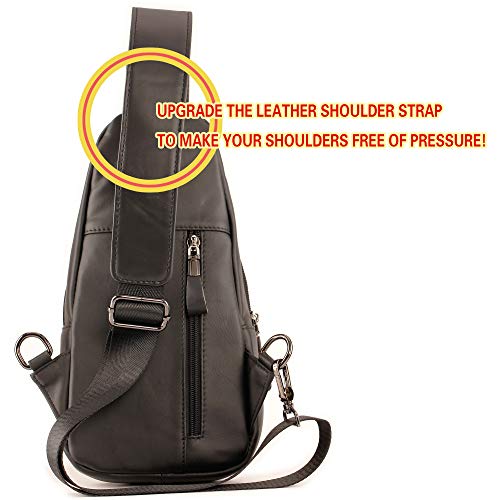 YUAN FAN Small Leather Sling Bag for Men,Travel Chest Crossbody Shoulder Outdoor Sports Backpack