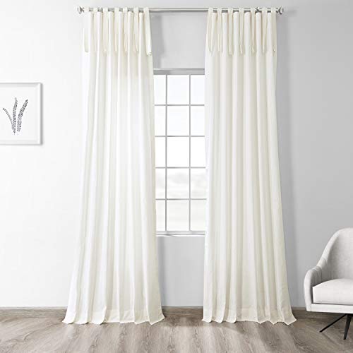 HPD Half Price Drapes Solid Tie Top Cotton Curtains 84 Inches Long (1 Panel) Luxury Light Filtering Curtains for Living Room, Modern Semi Sheer Curtain for Bedroom, 50W X 84L, Fresh Popcorn
