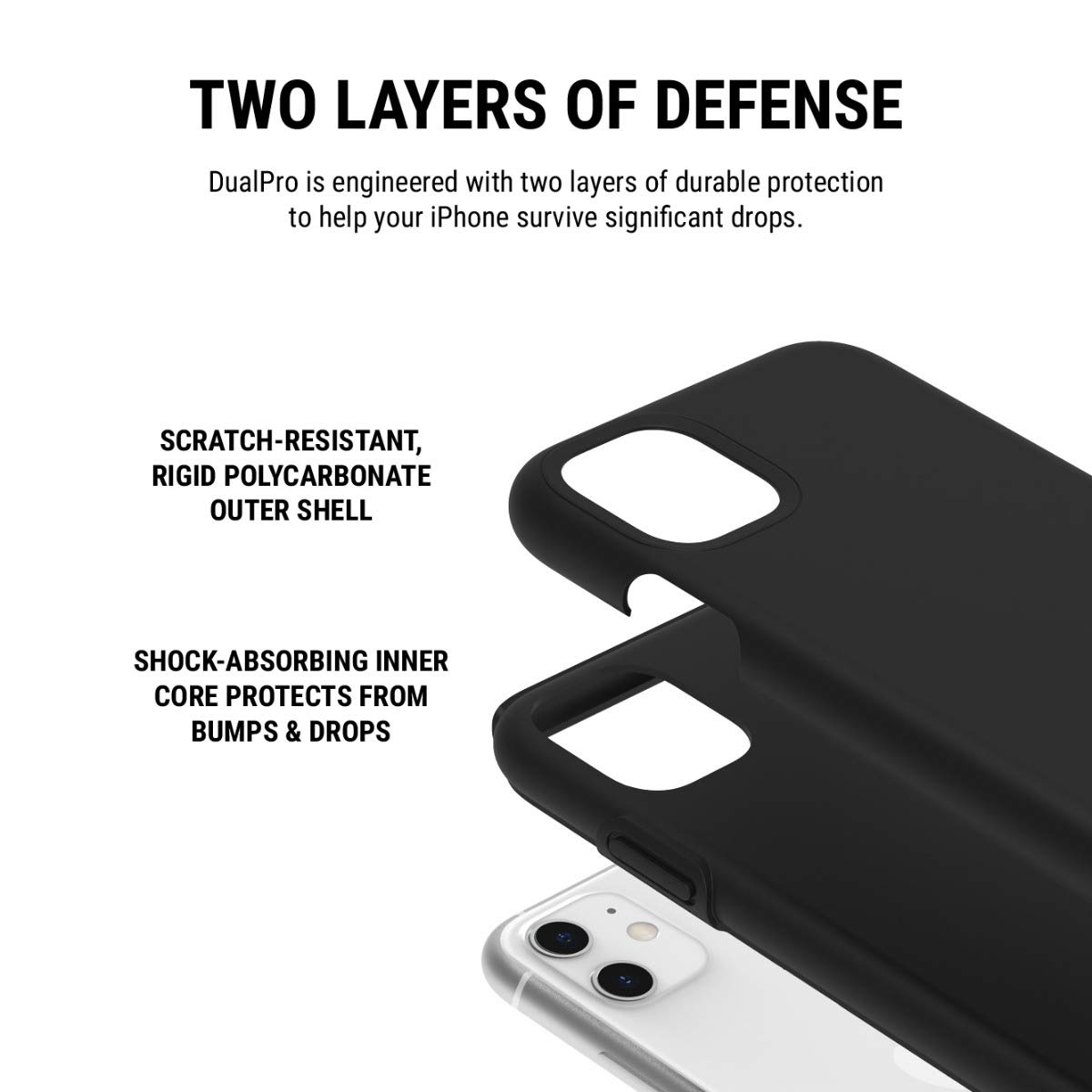 Incipio DualPro Dual Layer Case for Apple iPhone 11 with Flexible Shock-Absorbing Drop-Protection - Black
