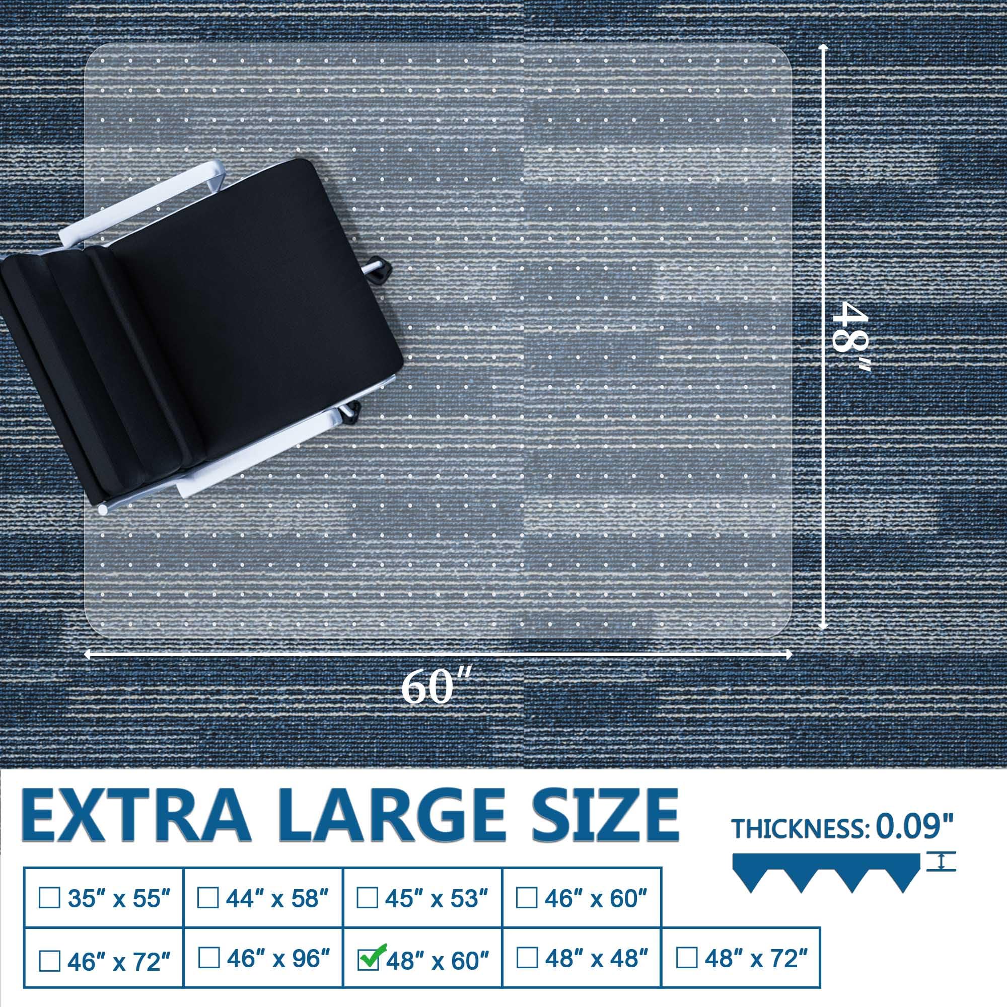 Large Office Carpet Chair Mat, 48” x 60” Desk Chair Mat for Low Pile Carpeted Floors, Easy Glide Floor Protector for Rolling Chair, Plastic Mat for Home, Office (Rectangle)