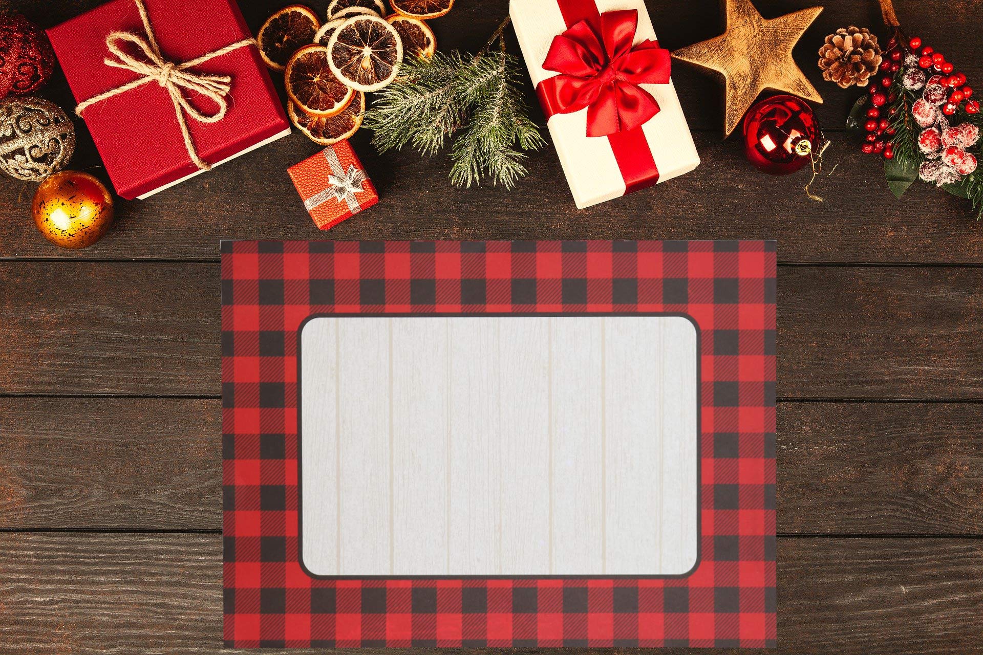 Iconikal 2-Sided Disposable Paper Place Mats, Red Buffalo Plaid and Wood Grain, 14 x 11-Inches, 22-Pack