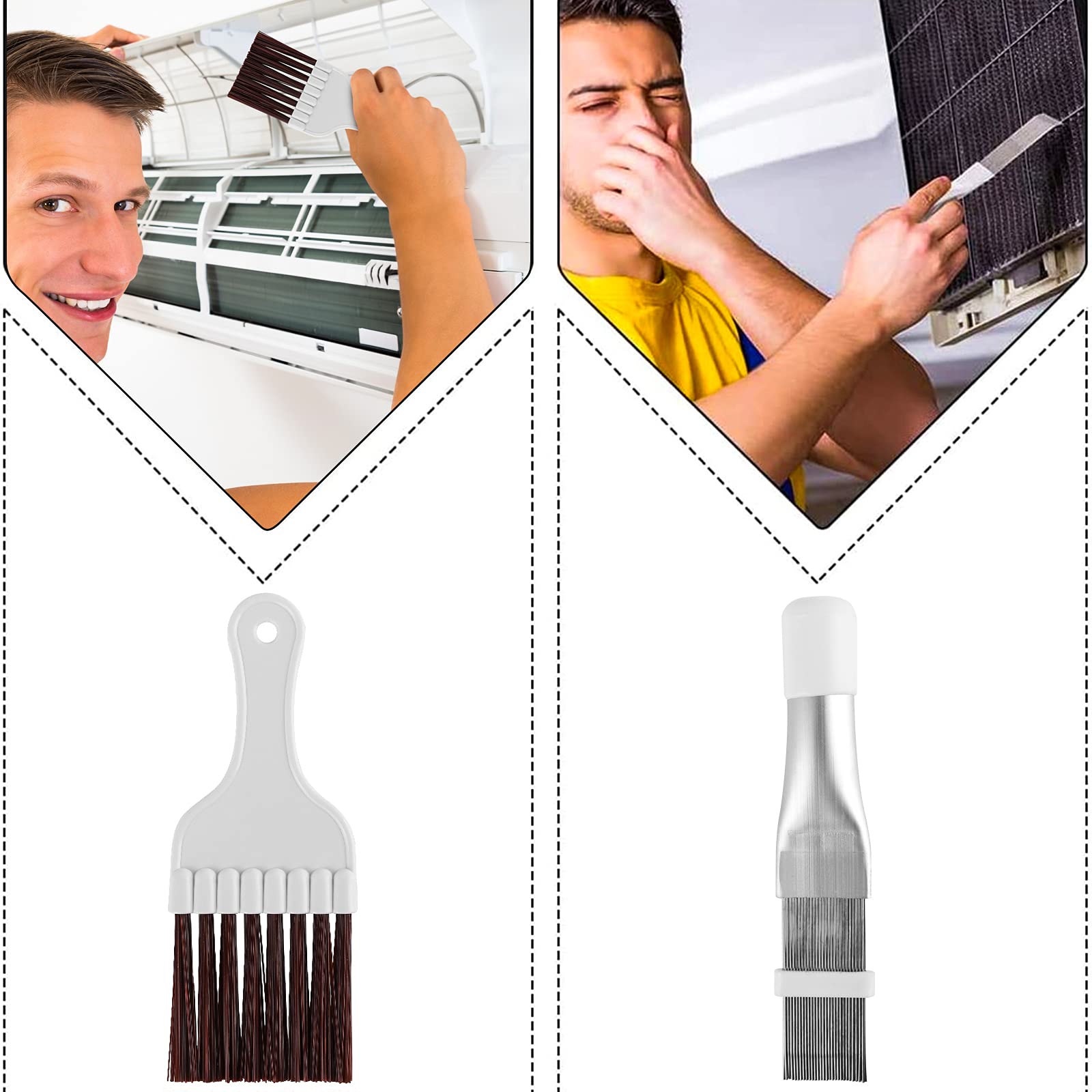 KINMAD 4 Pieces Air Conditioner Condenser Fin Cleaning Brush Coil Condenser Fin Straightener Comb Stainless Steel Air Refrigerator Fin Cleaner Whisk Brush