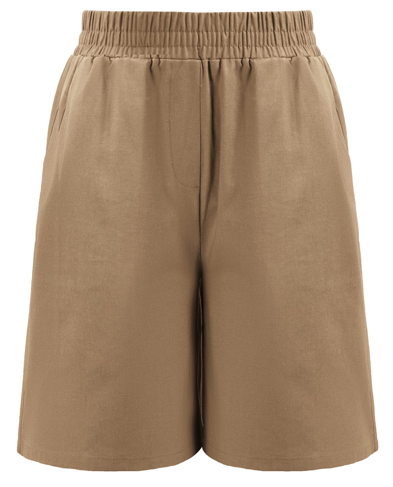 KANCY KOLE Women's Cotton Jersey Shorts with Pockets Loose Fit High Waist Short Pant Knee Length(Khaki,M)