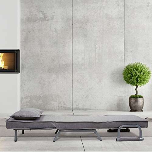 JAXPETY Sofa Bed Folding Arm Chair Single Sleeper Bed Chair, Leisure Recliner Lounge Couch w/Pillow and 5 Position Adjustable Backrest for Home Office, Gray
