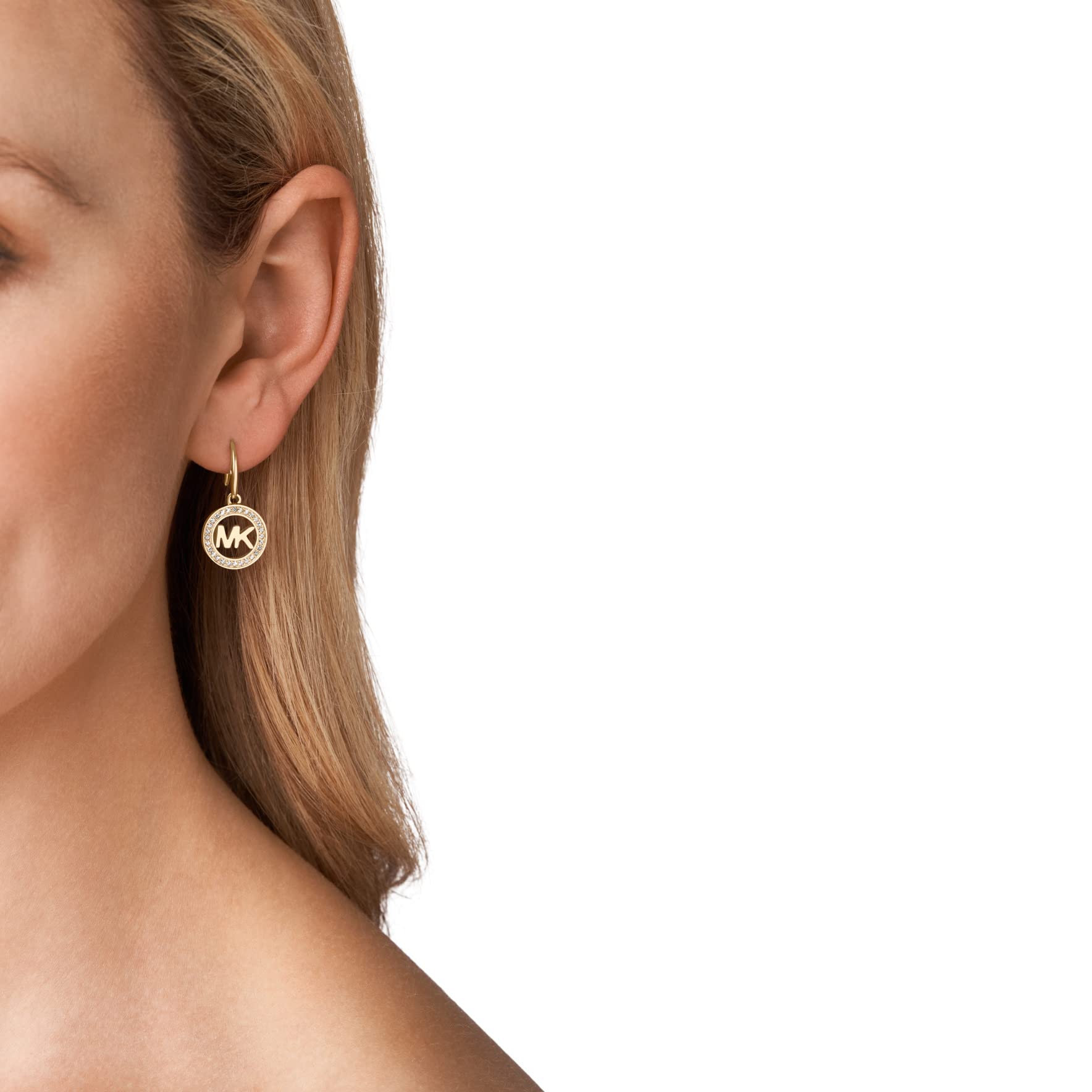 Michael Kors Brass and Pavé Crystal Heart Dangle Earrings for Women, Color: Rose Gold (Model: MKJ7884791)