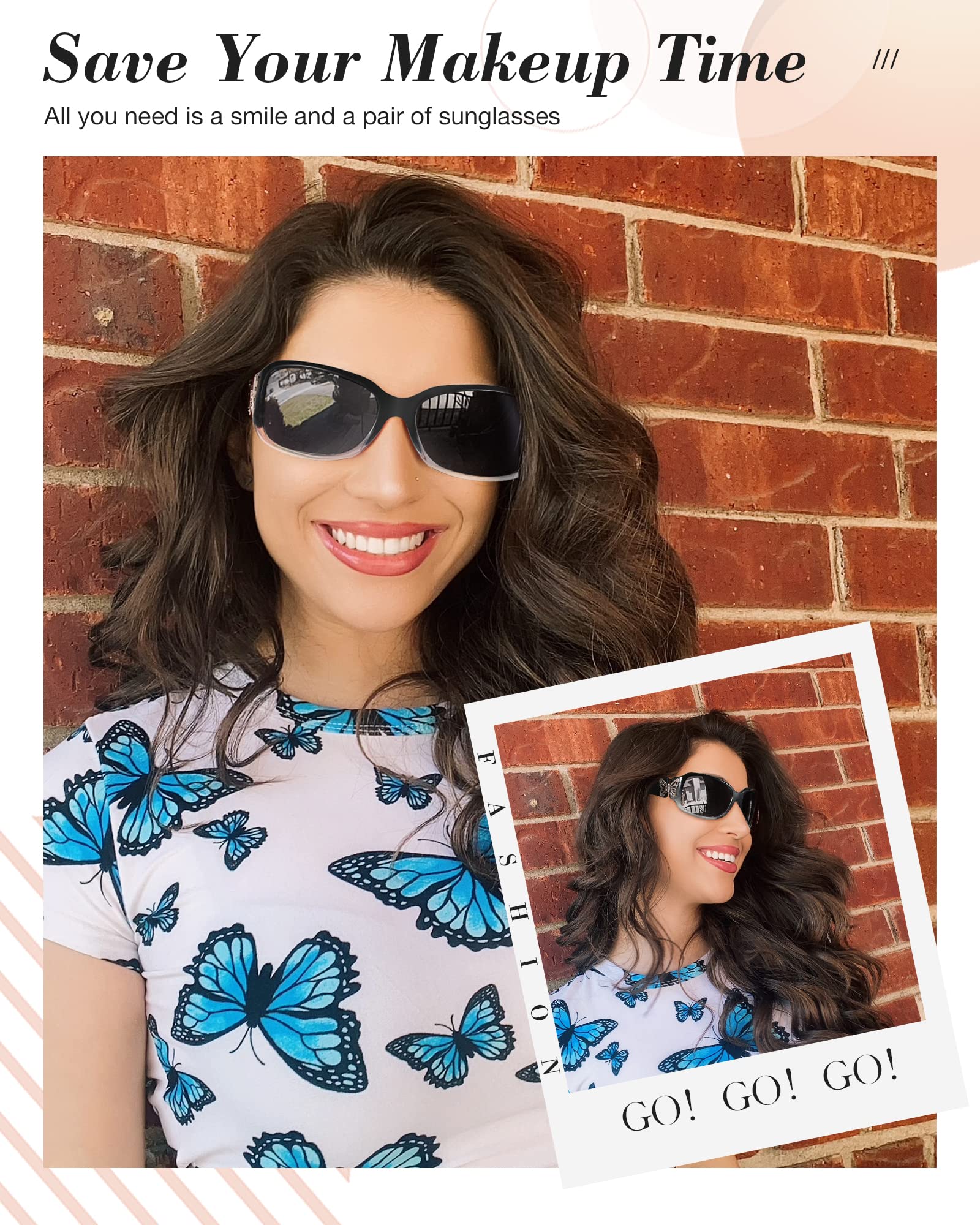 LVIOE Polarized Sunglasses for Women, Fashion Butterfly Decoration Driving Fishing-99.99% UV Protection