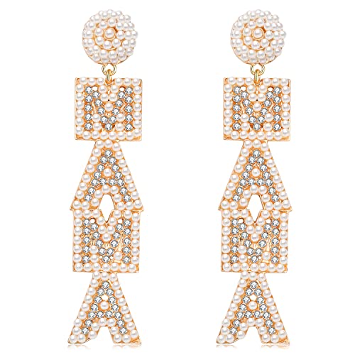 MAMA Earrings Cute MAMA Letter Beaded Dangling Earrings Hypoallergenic Long Statement Rhinestone Dangle Earrings Jewelry Fun Motherâs Day Gift for Mom Grandmother