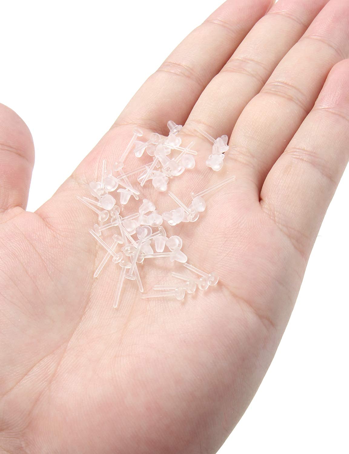 Jenxnjsjo Clear Plastic Silicone Rubber Invisible Post Stud Earrings Hole Saver Piercing Retainers Medical Grade for Women Men Sensitive Ears Sports Surgery Work