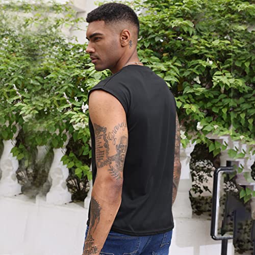 Men's Workout Tank Tops Sleeveless Muscle Cut Off Shirts Bodybuilding Gym Shirt Black