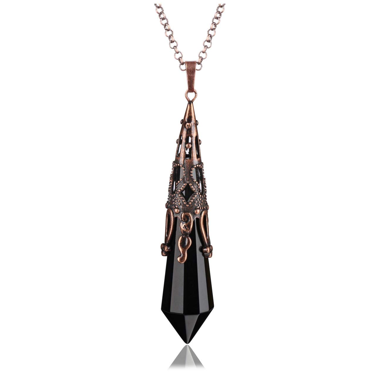 Jovivi Natural Black Obsidian Crystal Necklace 12 Facted Therapy Healing Dowsing Divination Pendulum Pendant Reiki Charged Chakra Balancing
