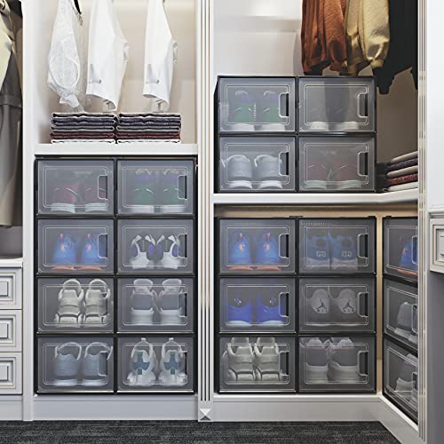 YITAHOME XL Shoe Storage Box, 18 PCS Shoe Storage Organizers Stackable Shoe Storage Box Rack Containers Drawers - Black (X-Large Szie-Fit for All Size Shoes)