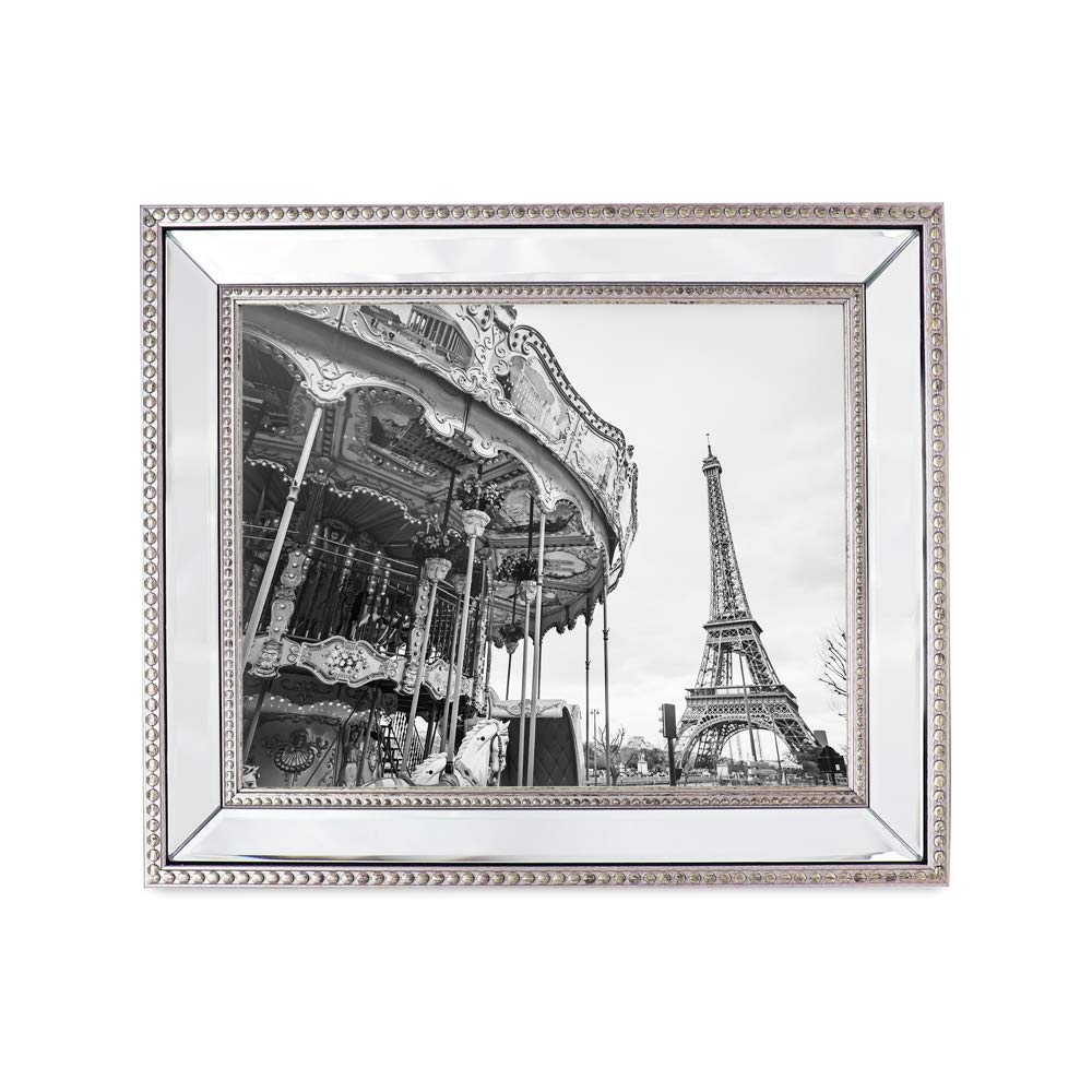 Isaac Jacobs 8x10 Champagne Mirror Bead Picture Frame - Classic Mirrored Frame with Dotted Border Made for Wall Display, Tabletop, Photo Gallery and Wall Art (8x10, Champagne)