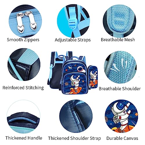 YUNYINIE 16.5" Space Astronaut School Backpack Set and Bucket Hat for Kids, Cute Lightweight Preschool Backpack for Toddlers Boys Girls