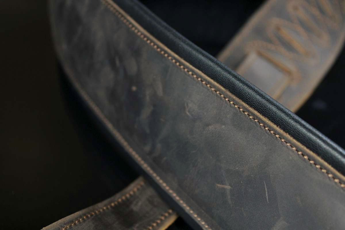 Iconic Leathers 3.25" Wide Lightly Distressed Dark Brown Dual Padded Leather Guitar and Bass Strap IL-5DBrn