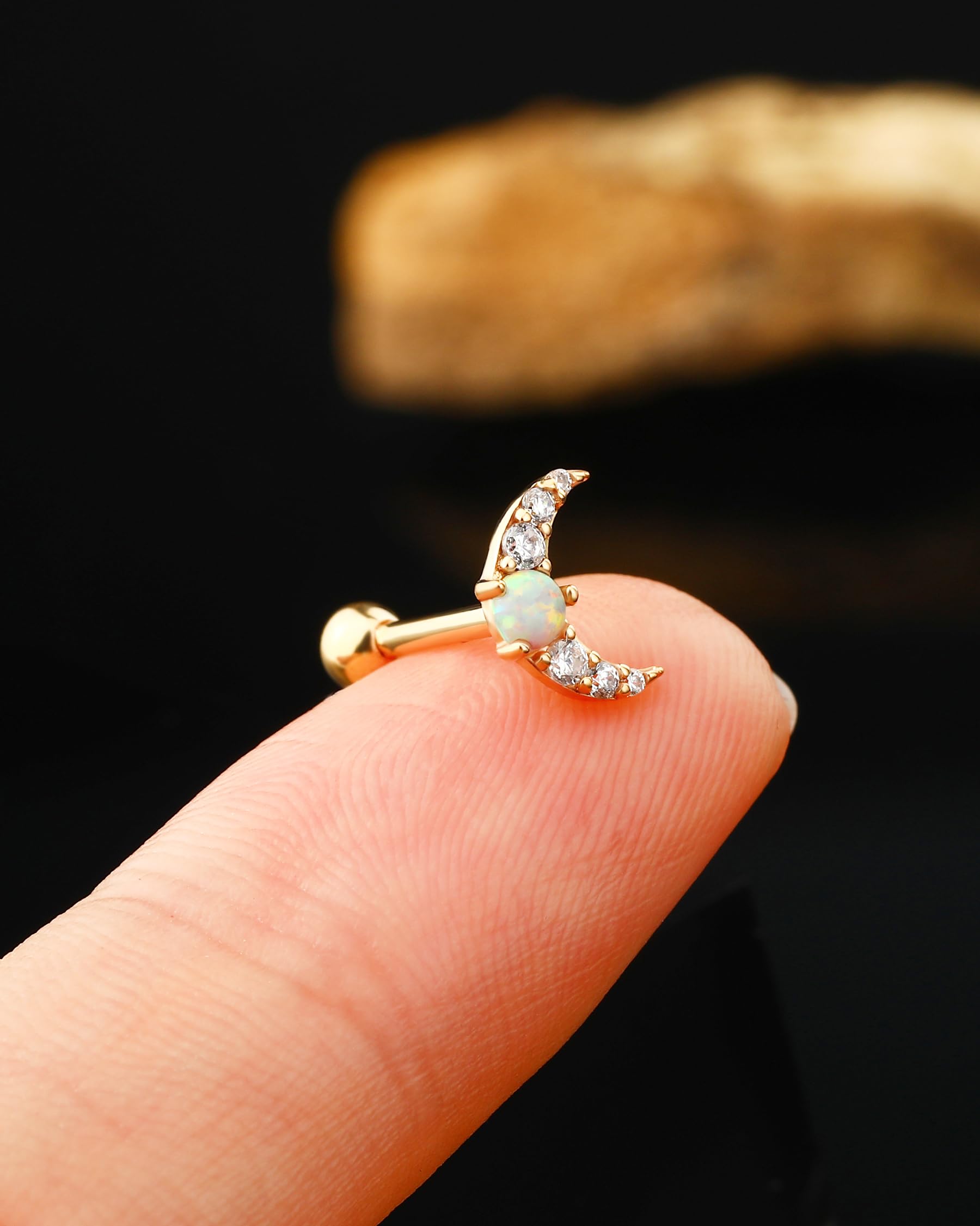 Jewseen 14K Gold Cartilage Earrings 16g Tragus Earring Moon Helix Rings Star Conch Piercing Lightning Cartilage Stud Body Jewelry