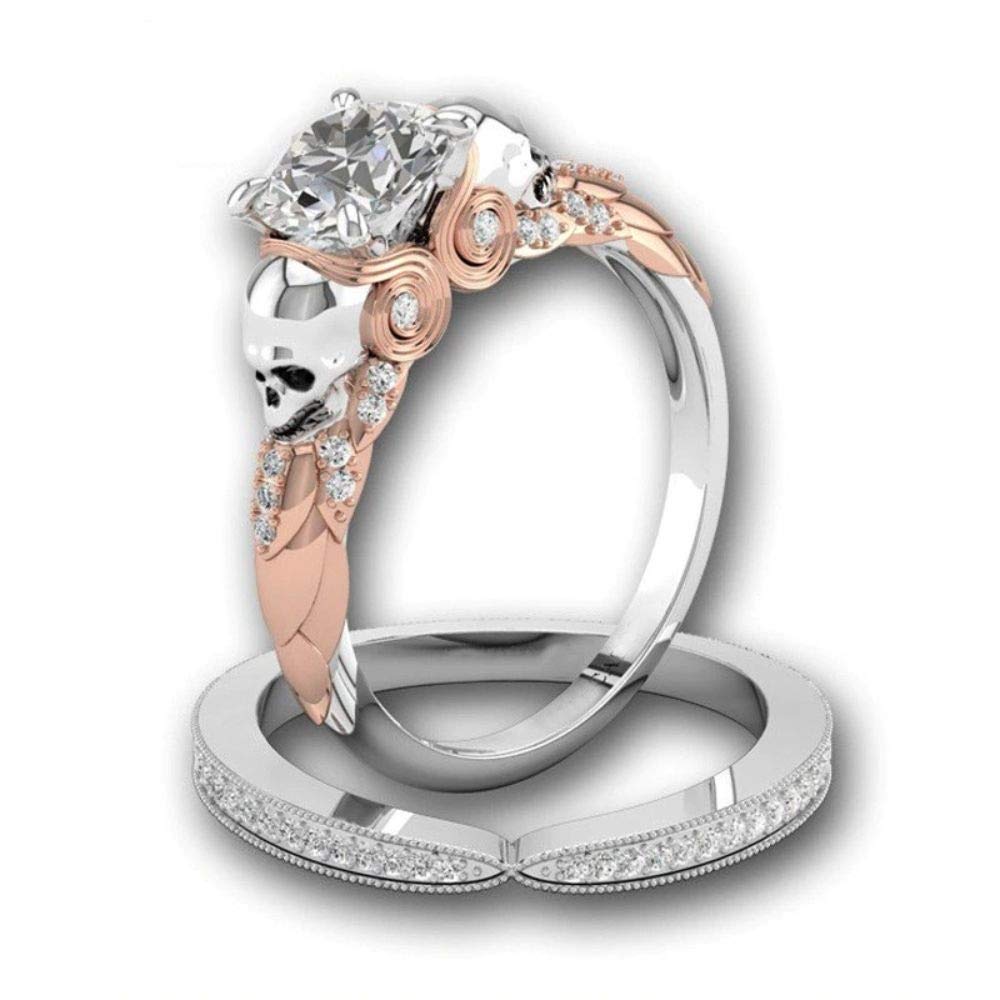 KarryStore New Creative Skull Ring Cubic Zircon Woman Wedding Ring 925 Sterling Silver Romantic Ring Anniversary Ring Engagement Ring lover gift For Woman Jewelry (Rose Gold, 6)