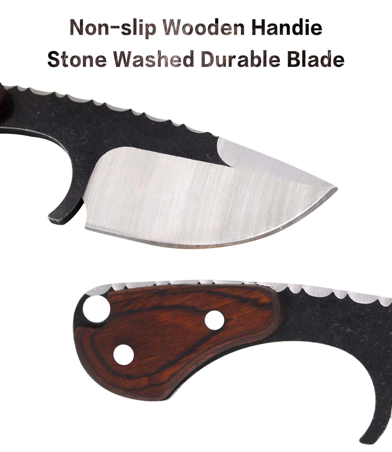 JXE JXO Fixed Blade Outdoor Knife with Sheath, Full Tang Cleaver Hunting Field Knife, Survival Knife with Red Wood Handle