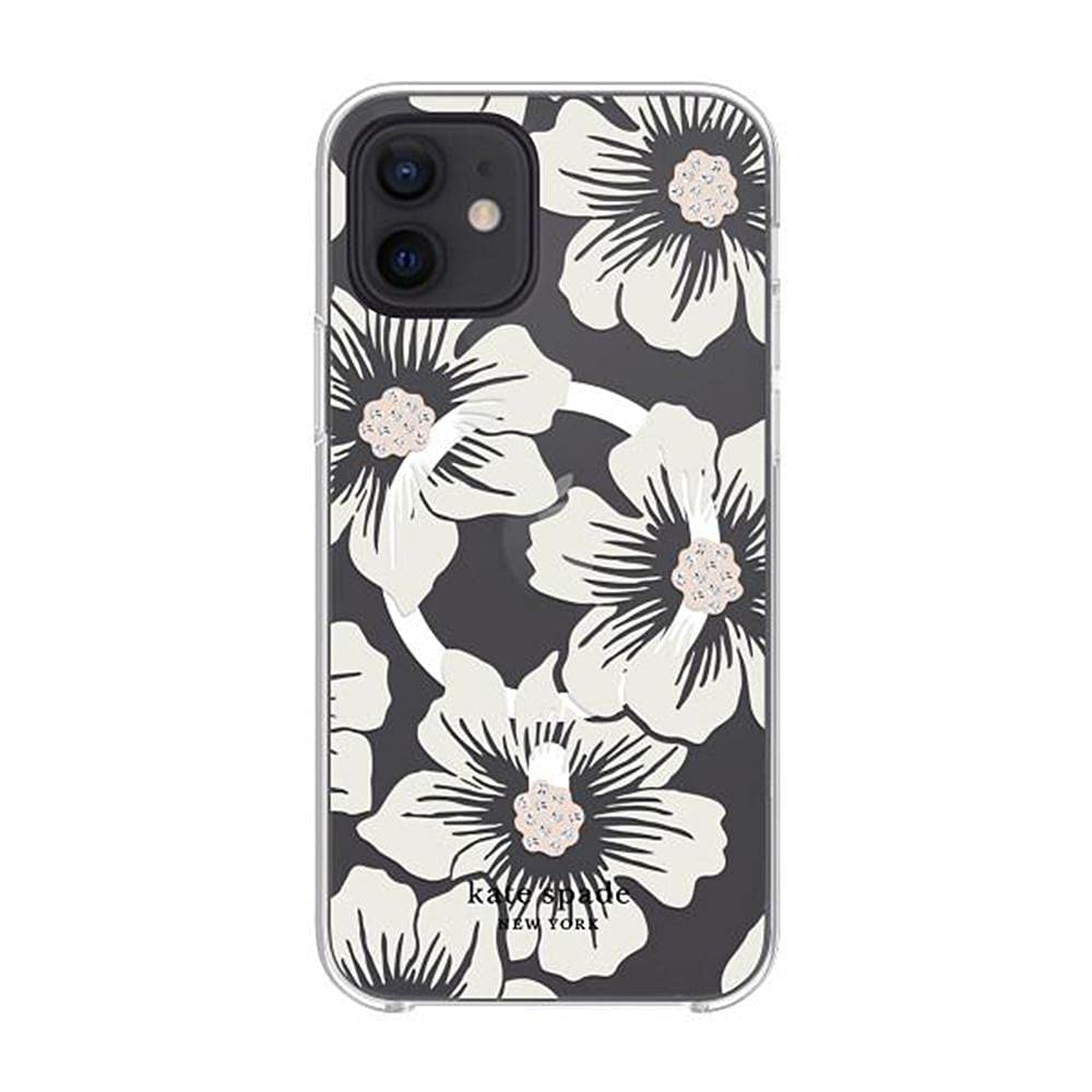 Kate Spade New York Protective Hardshell Case with MagSafe for iPhone 12 & iPhone 12 Pro - Hollyhock Floral Clear/Cream with Stones