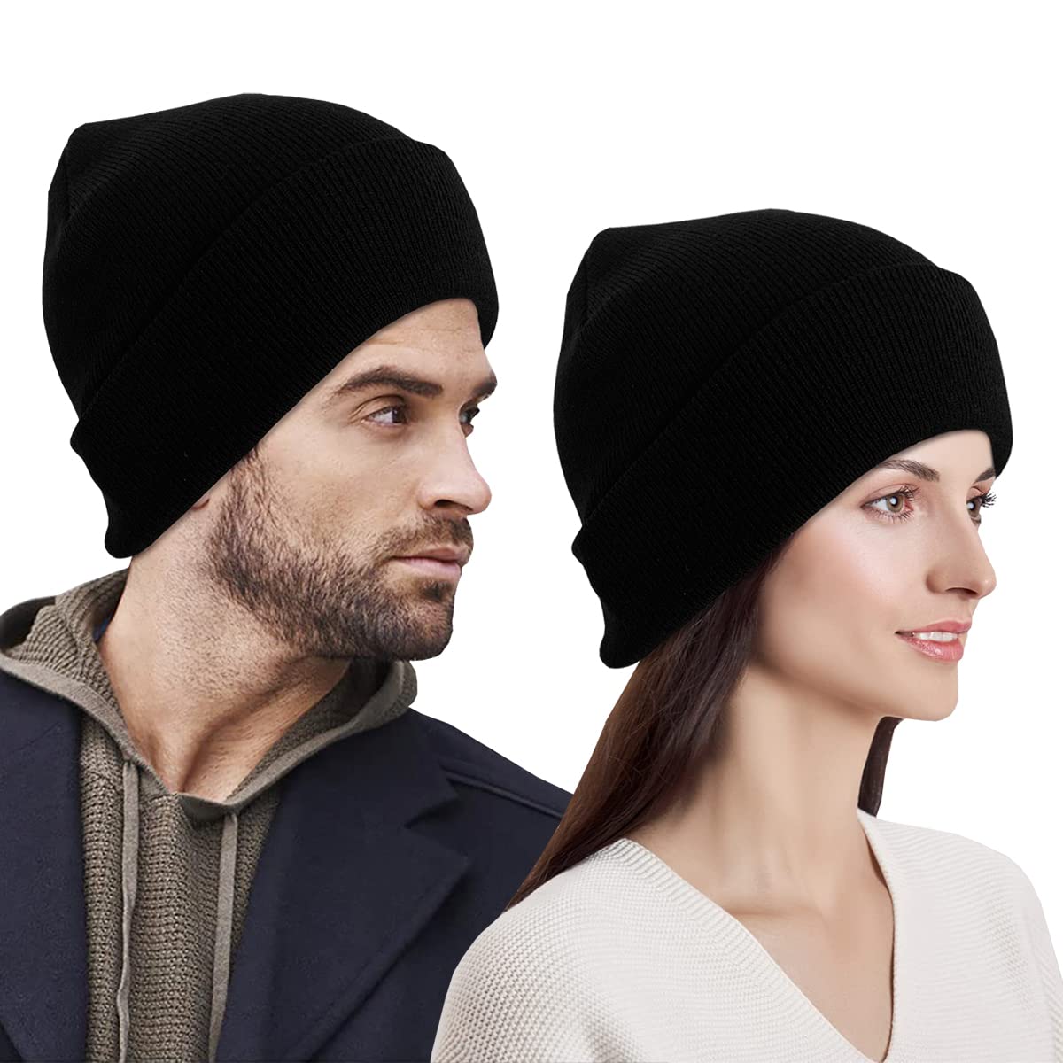 LCZTN 4 Pack Winter Ski Beanie Hat for Men&Women,Warm Fisherman Cuffed Knit Cap Unisex (4 Pack Black)