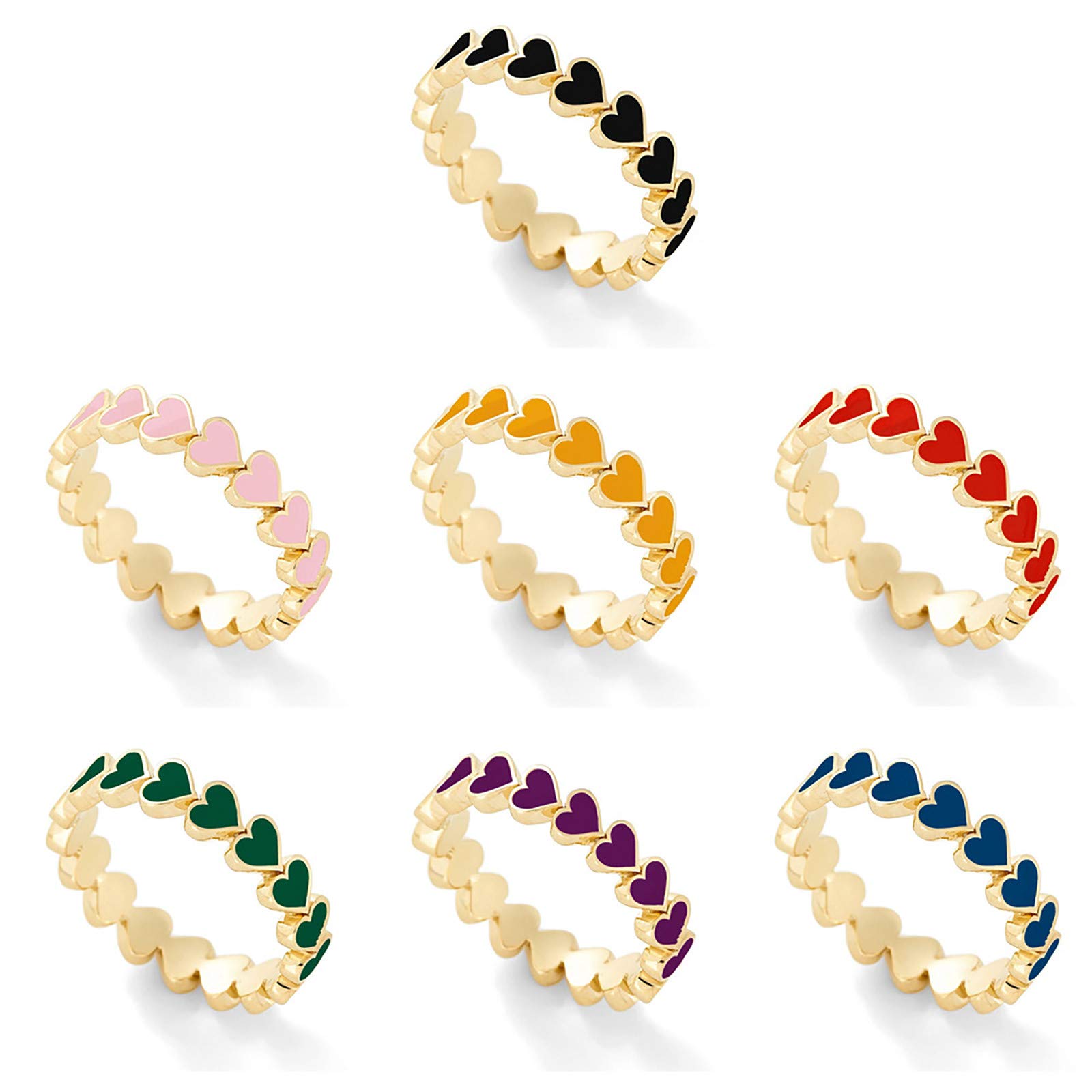 KANGMOON Heart to Heart Ring Love Heart Ring Stacking Ring - Stackable Rings Eternity Wedding Ring Band Promise Ring Dainty Initial Heart Ring Valentine's Day Gift for Women Size 7-8