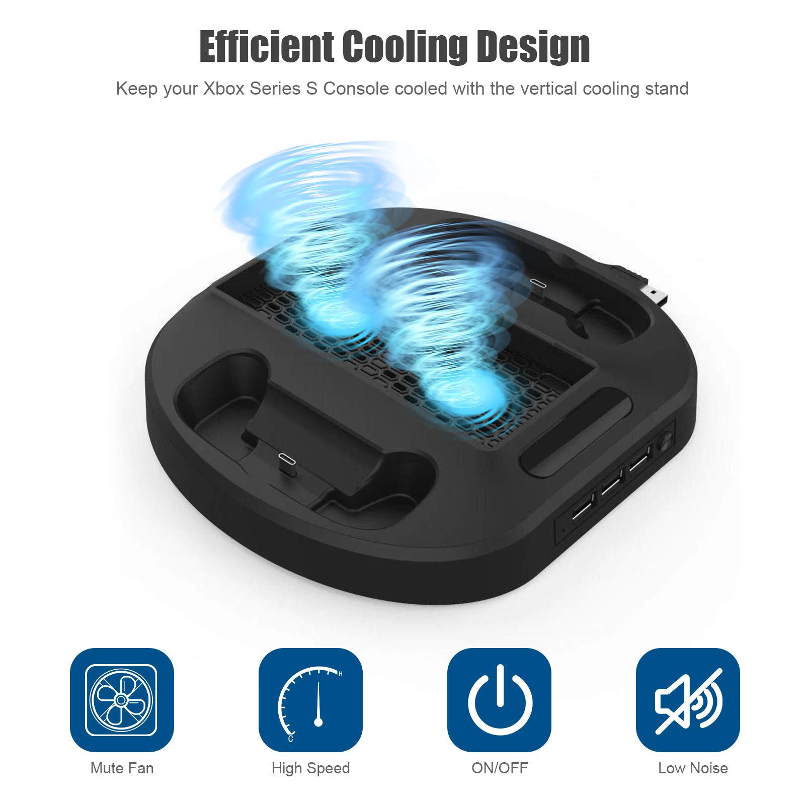 ICQUANZX Vertical Stand for Xbox Series S with Cooling Fan Xbox Series S Stand Controller Charge Station with Dual Controllers EXT Port Charger Dock and 3 USB HUB