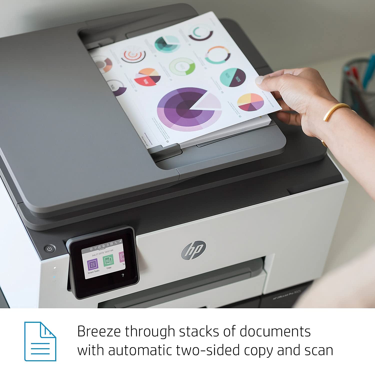 HP OfficeJet Pro 9025 All-in-One Wireless Color Printer, Single-pass (Automatic) Document Feeder & Two Paper Trays, Smart Home Office Productivity, Instant Ink, Works with Alexa (1MR66A)