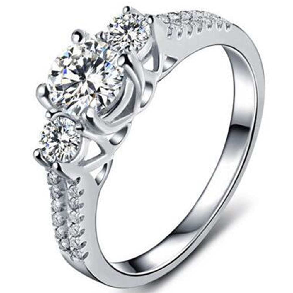 Jude Jewelers Platinum Plated Three Stone Wedding Engagement Anniversary Promise Ring (Silver, 8)