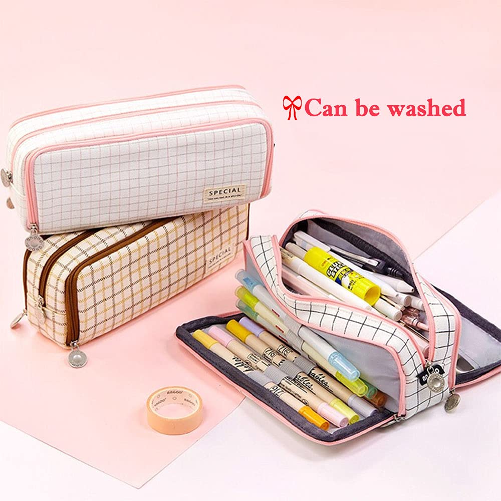 LZ Large Pen Case Large Capacity Pen Case Large Capacity Stationery Box Marker Pen Case Fashion Storage Bag Student School Office (Turquoise lattice)