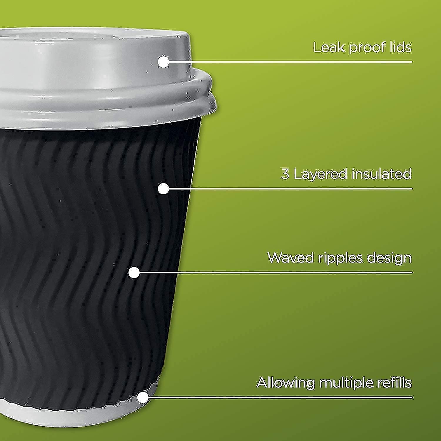 KABOYAS 12 oz [100 Set] Togo Disposable Black Paper Coffee Cups with Lids | Hot Beverages | Expresso | Tea | Coffee | Latte | Hot Chocolate | Cocoa