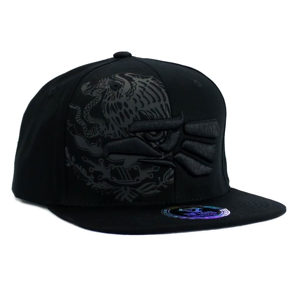 Mexican Hat Snapback Hecho En Mexico Eagle Aguila Flag Flat Bill Baseball Cap (White - Black Eagle)