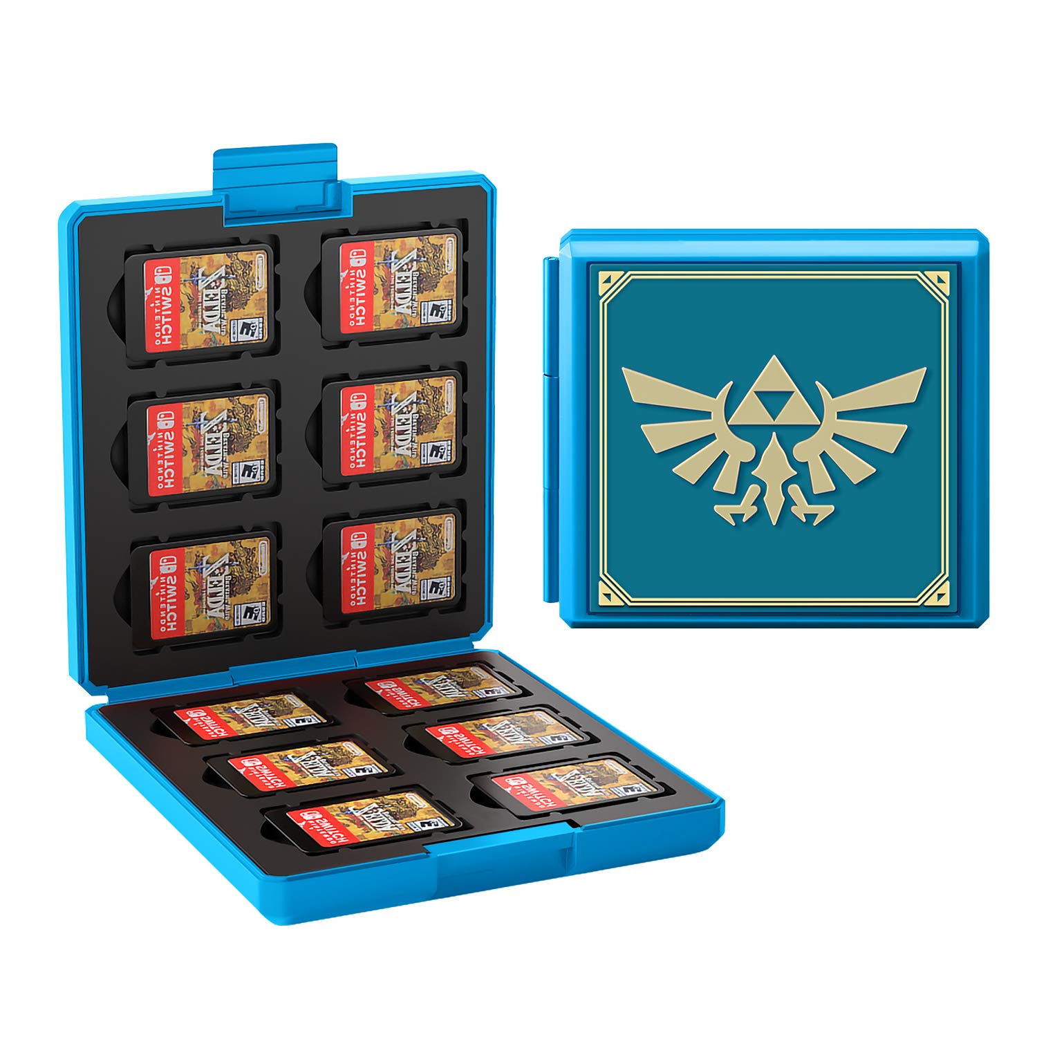 JINGDU Game Card Case for Switch, Durable & Slim Hard Shell Box, Cute Protective Shockproof Cartridge Holder Carrying Storage Case Box with 12 Slots for Switch / Lite / OLED Games, Zelda Badge Y