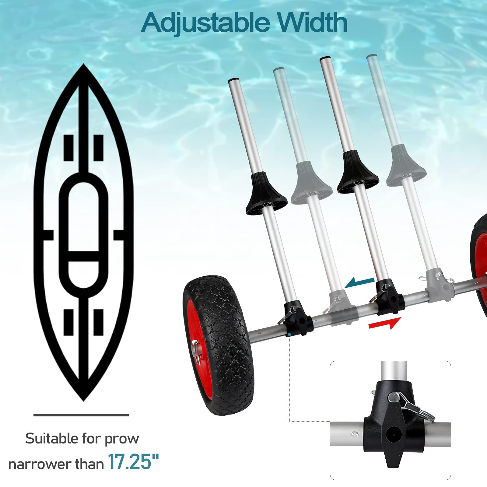 Lilithye Kayak Cart Dolly Scupper Portable Sit On Top Plug in Kayak Trolley Cart Universal Width Adjustable Solid Aluminum Wheel Cart for Kayak