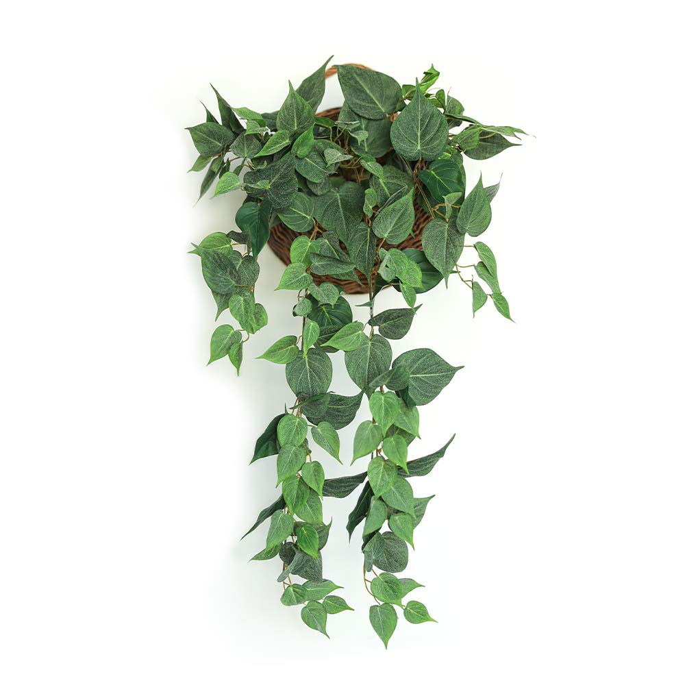 JUSTOYOU Artificial Hanging Plants 3.2FT Fake Pothos Plant with 7 Branches for Wall Hanging Home Kitchen Garden Indoor Outdoor Decor (Scindapsus Leaves-Basket not Include)