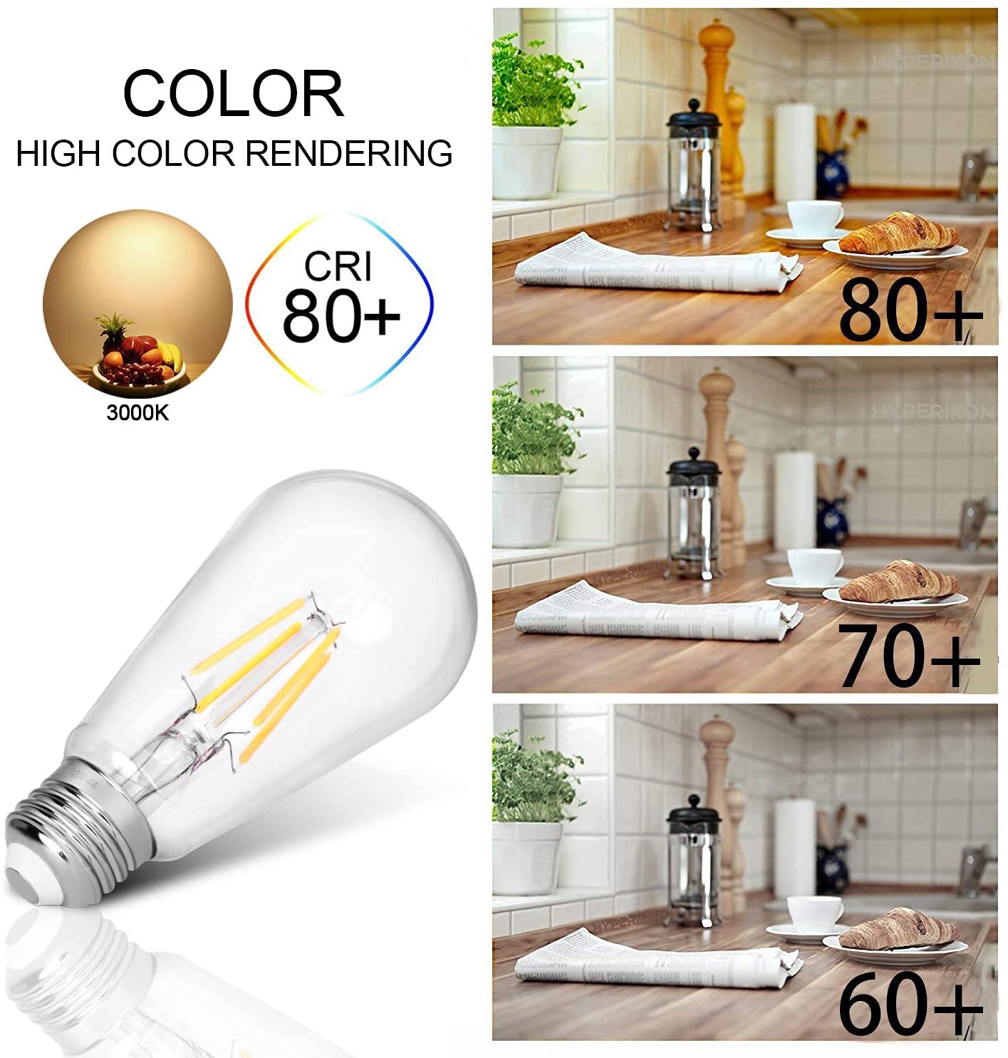 LED Edison Bulbs 4W, Equivalent 40W, 400 Lumens, Daylight White 4000K, ST58 Vintage LED Filament Bulbs, E26 Base, Non-Dimmable, 6 Packs…