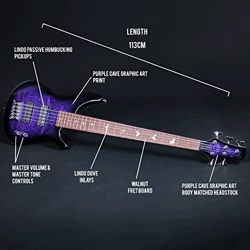 Lindo PDB 5-String Purple Dove Electric Bass Guitar and Hard Case
