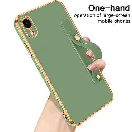 VENINGO iPhone XR Case, Phone Cases for iPhone XR,Slim Fit Soft TPU Rubber with Adjustable Wristband Kickstand Scratch Resistant Shockproof Protective Cover for Apple iPhone XR 6.1 Inch, Matcha Green